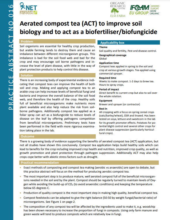Aerated compost tea (ACT) to improve soil biology and to act as a ...