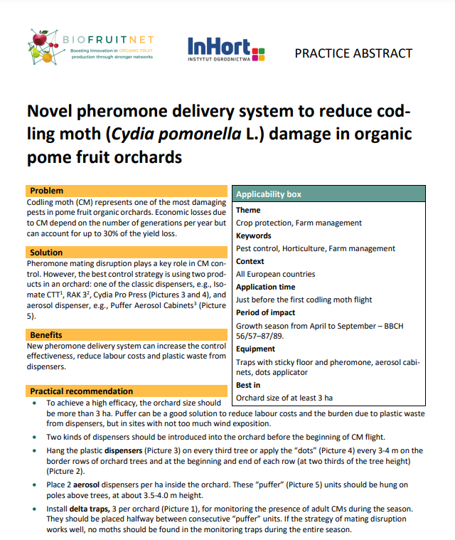 Novel pheromone delivery system to reduce codling moth (Cydia pomonella ...