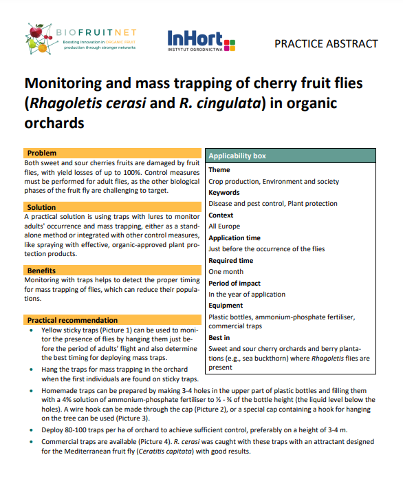 Monitoring and mass trapping of cherry fruit flies (Rhagoletis cerasi ...